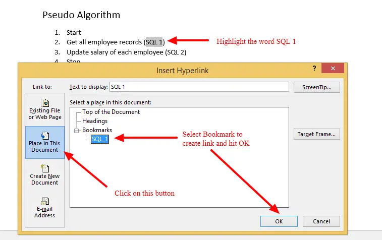 Create Hyperlink And Bookmark Microsoft Word